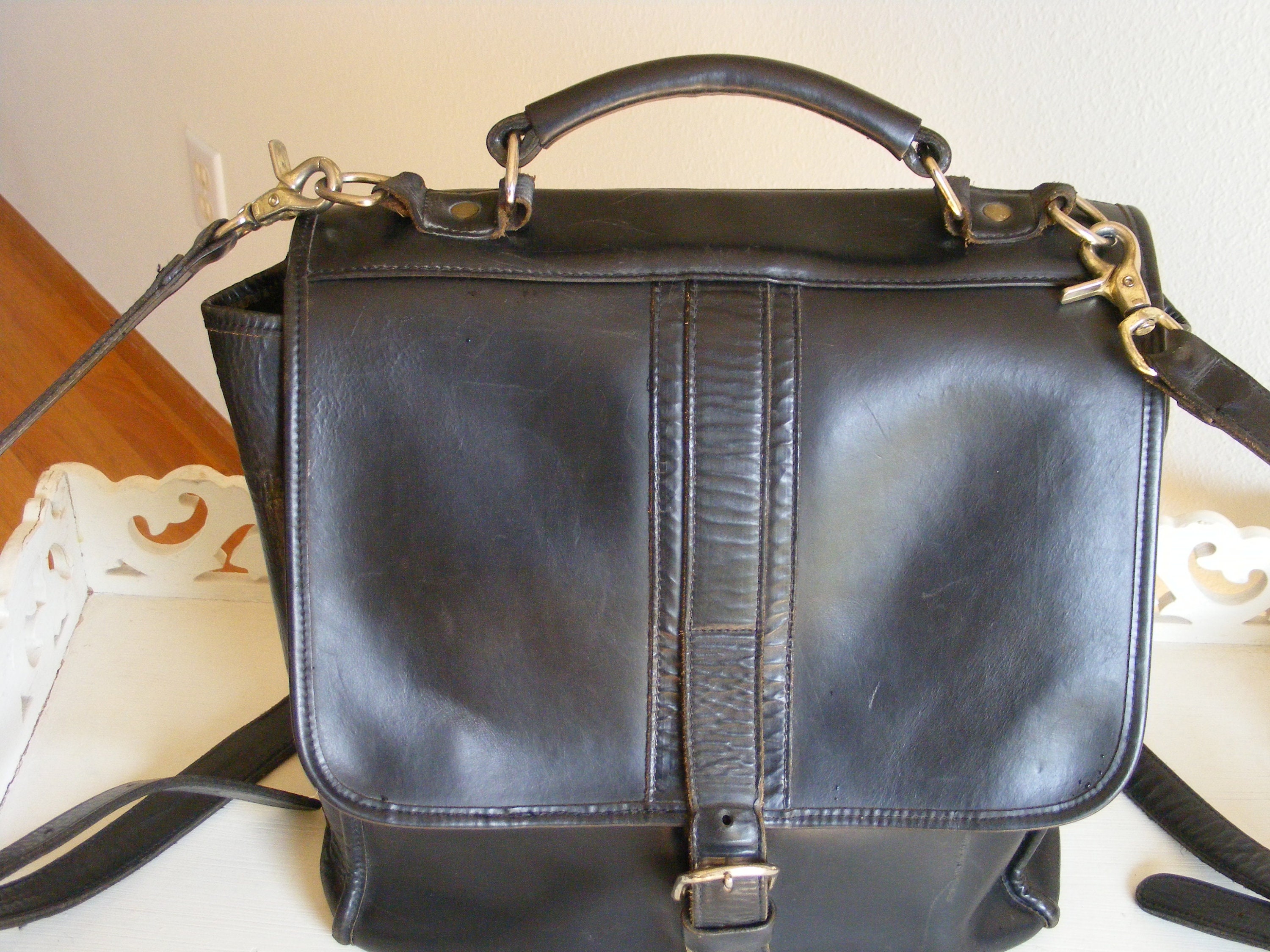 Vintage 1990s Black Leather Backpack Rucksack / Black Leather - Etsy