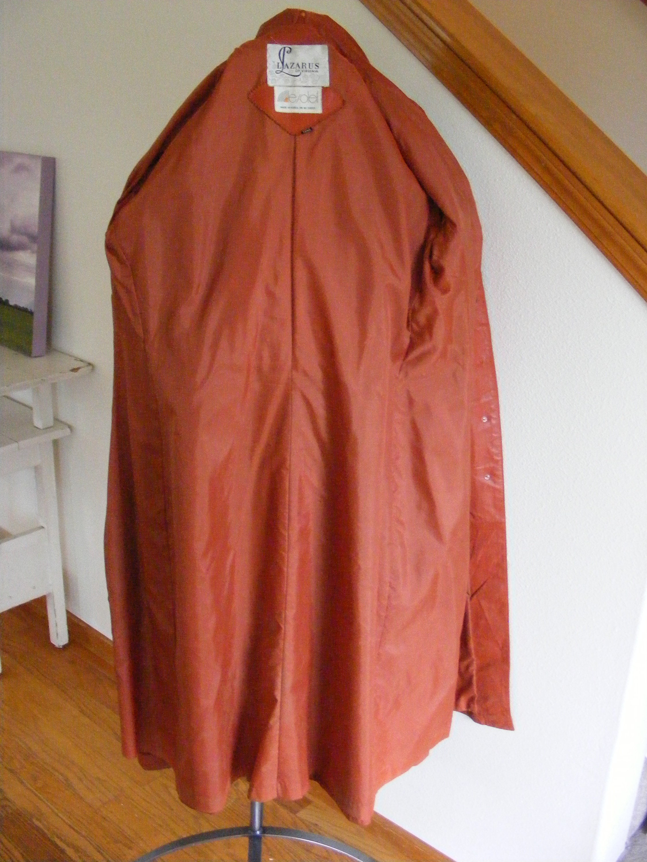 1970s Belted Leather Trench Coat Jacket / 70s Rust Brown Trench Coat ...