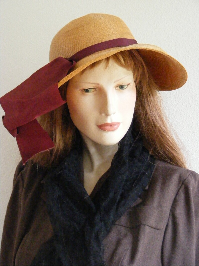 Vintage 1940s 40s Wide Brim Hat Finely Woven Natural Straw Etsy