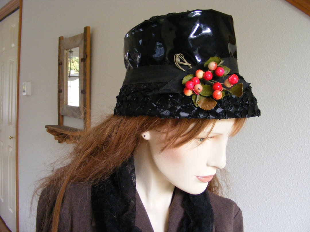 Vintage 1960s Black & Red Pill Box Hat With Cherries Adornments | 60s ...