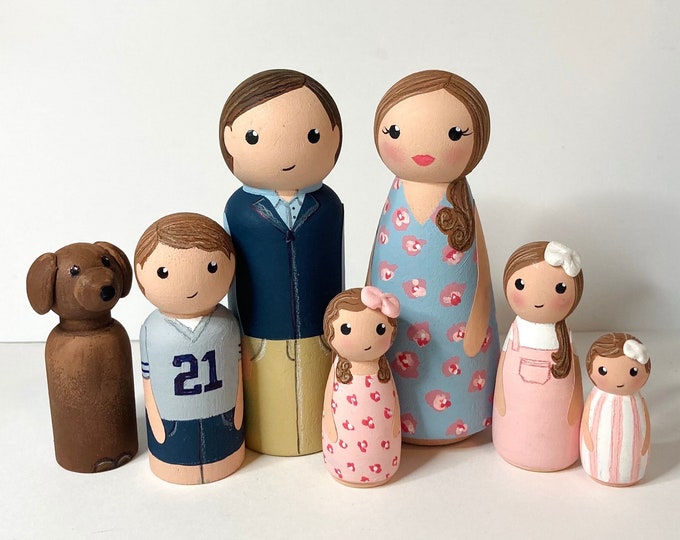 Peg Doll Family//custom Family Gift//customized Peg Dolls and Pets ...