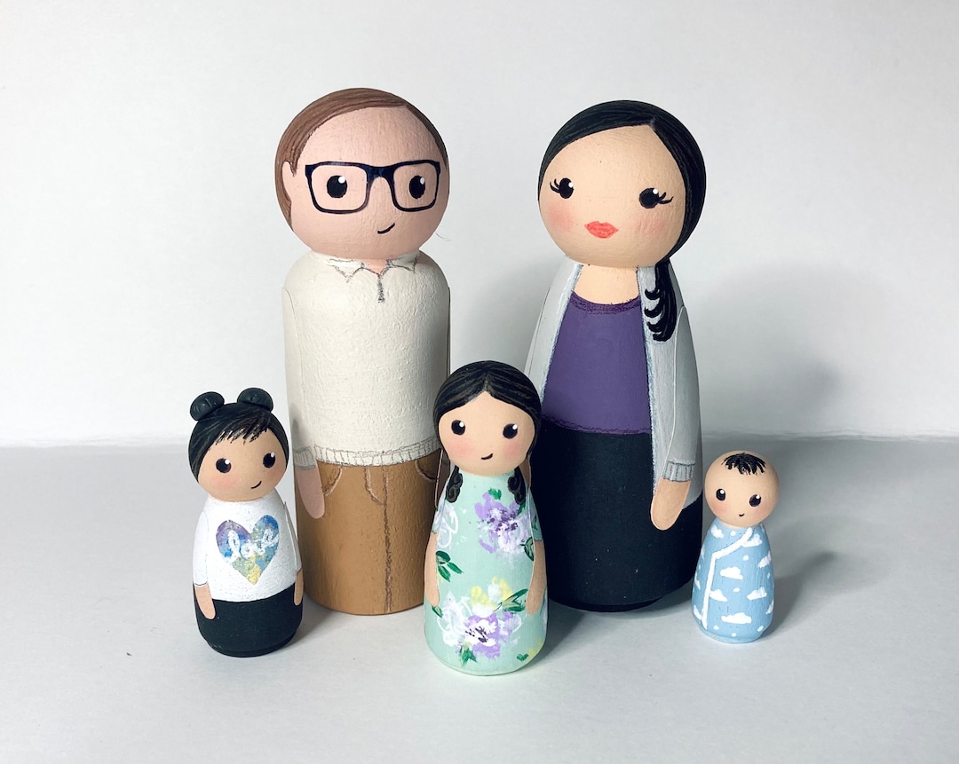 Peg Doll Family//custom Family Gift//customized Peg Dolls and Pets ...
