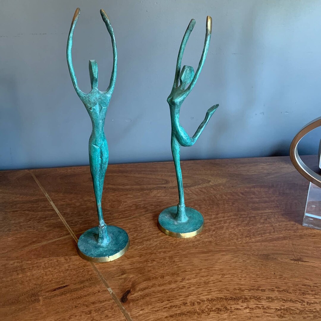 Bronze Dance Sculptures With Turquoise Patina a Pair - Etsy