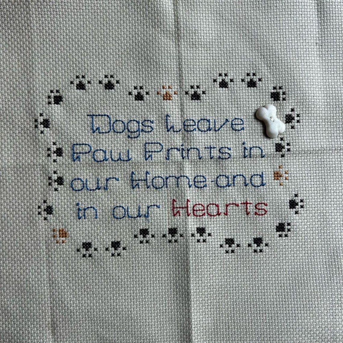 Dog Paw Print Embroidered Cross Stitch Wall Art - Etsy