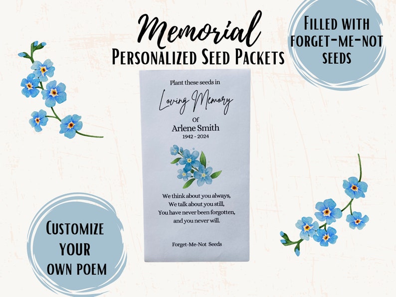 In Loving Memory Forget-me-not Seed Packet, Memorial Favor, Funeral ...