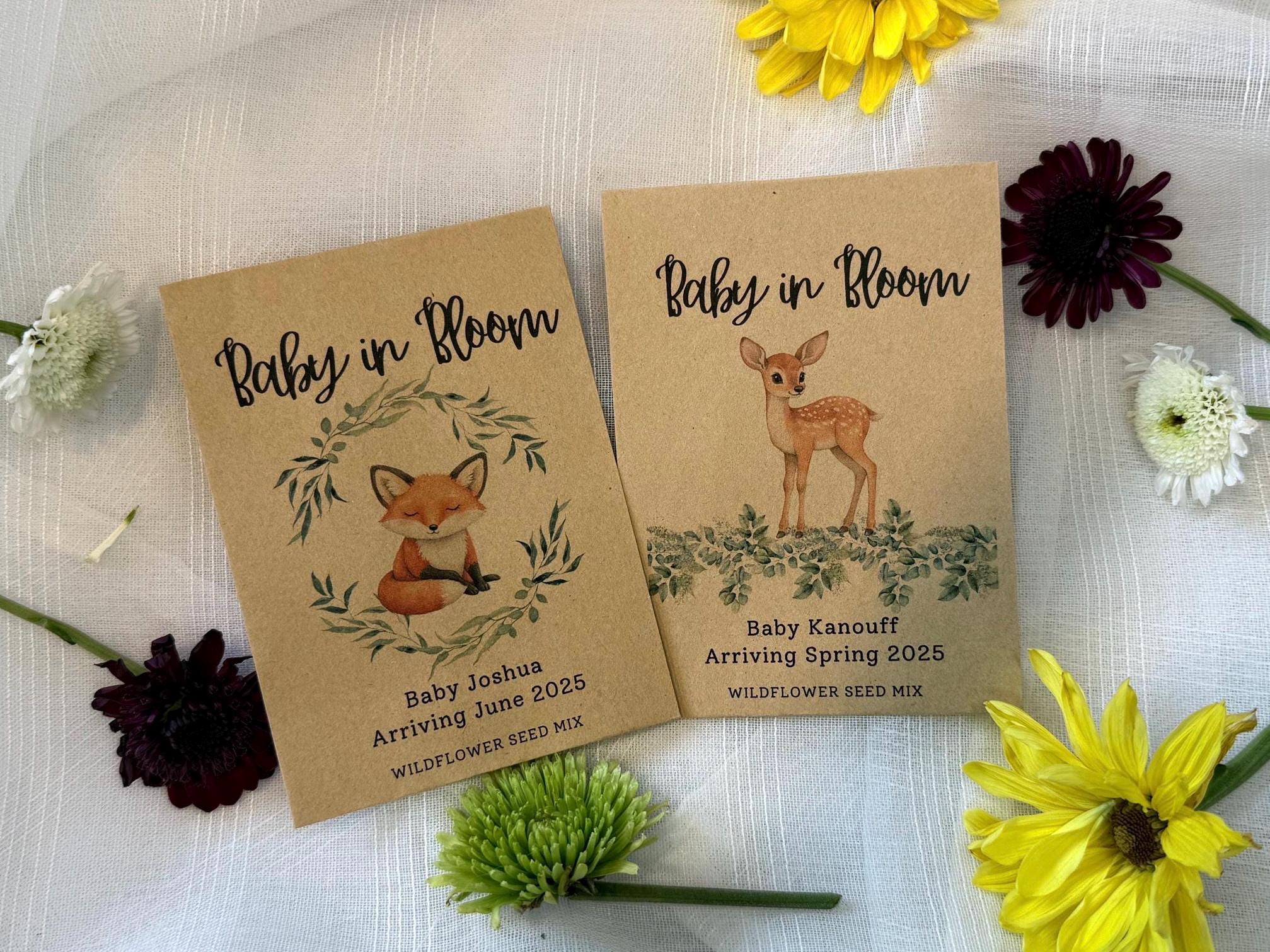 Woodland Animal Wildflower Seed Packet Favors for Baby Shower, Custom ...