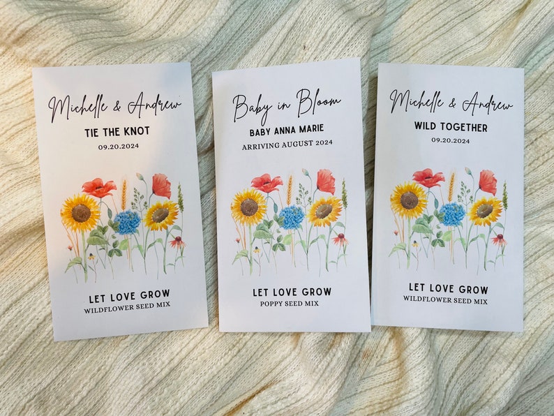 Wildflower Seed Packet Favors for Wedding or Bridal Shower, Custom ...