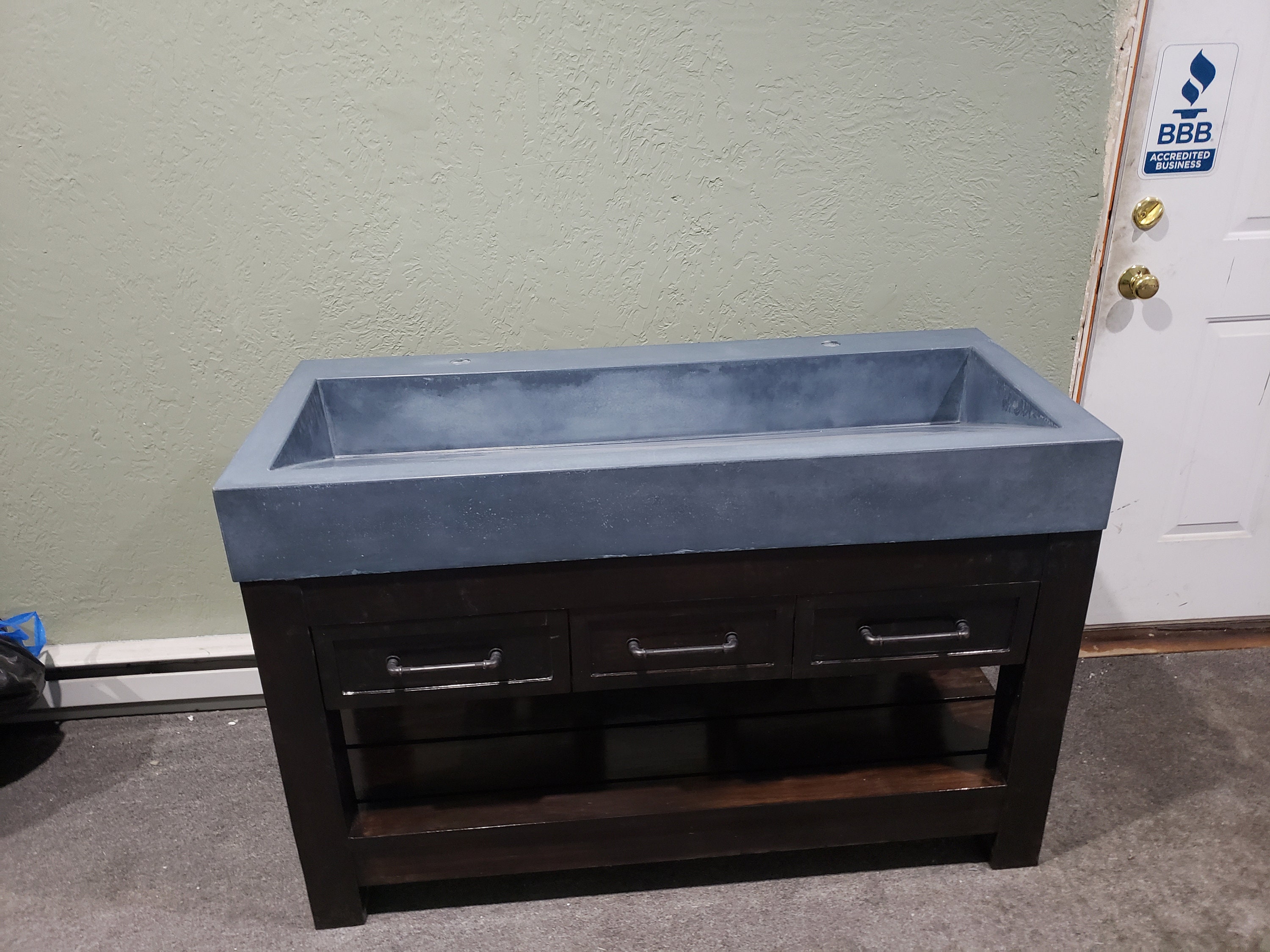 Concrete Vanity Slot Drain Sink With Wood Base - Etsy