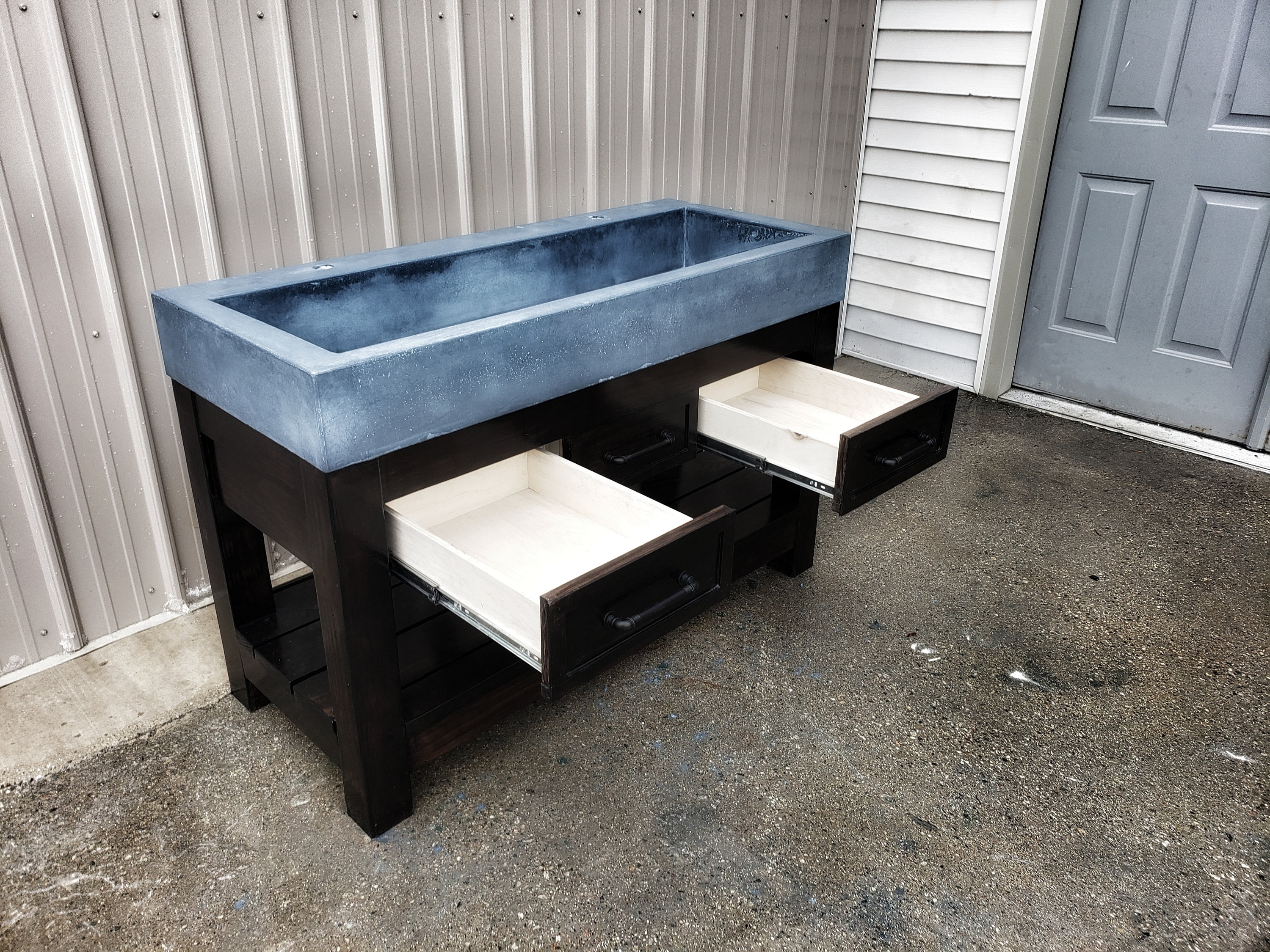 Concrete Vanity Slot Drain Sink With Wood Base - Etsy