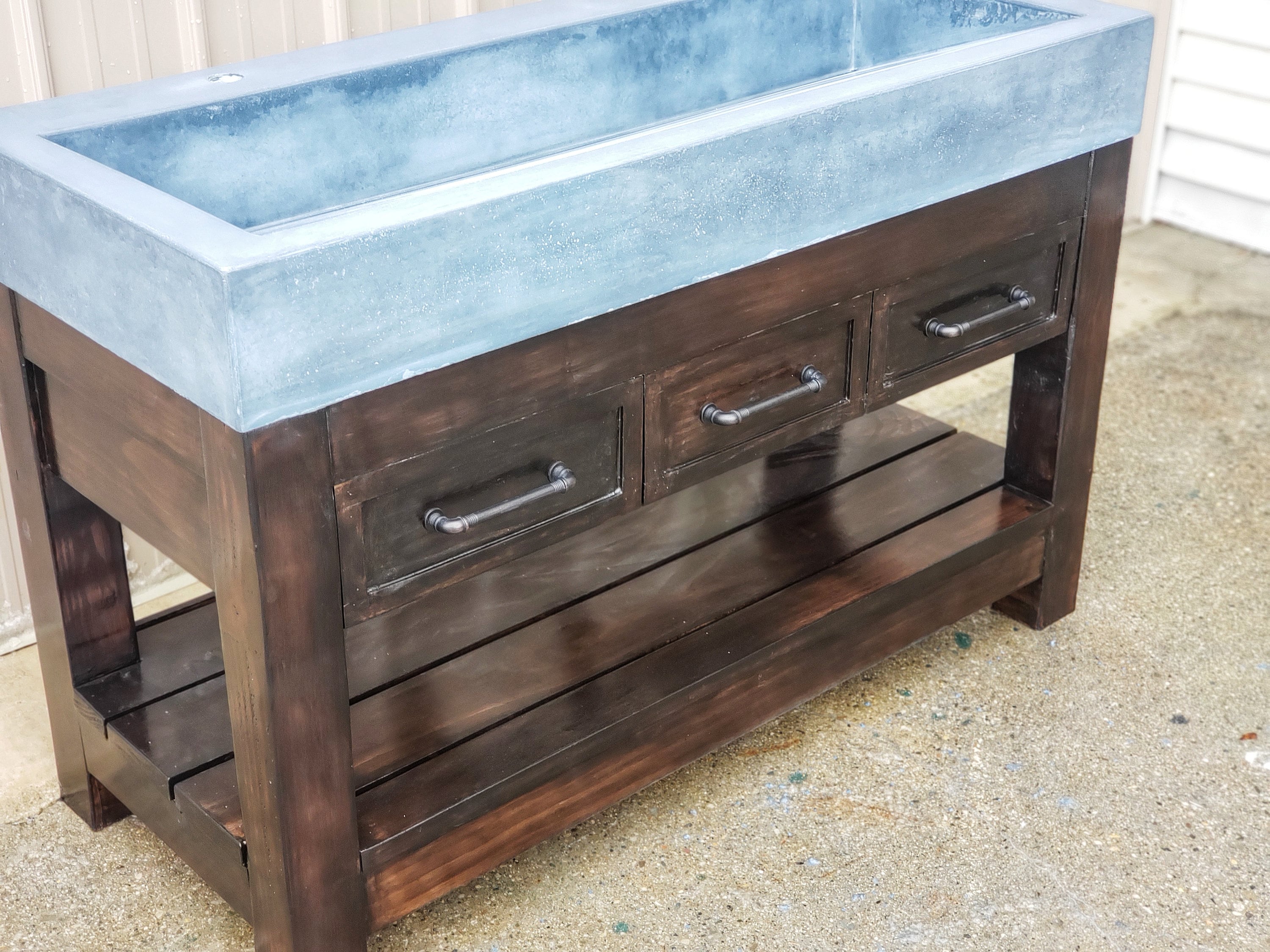 Concrete Vanity Slot Drain Sink With Wood Base - Etsy