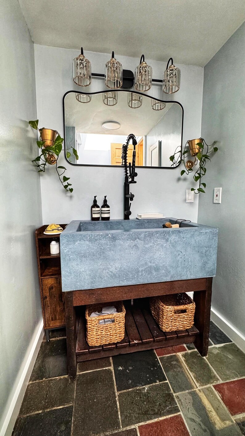 Concrete Farmhouse Sink (light Blue) With Dark Walnut Stained Base ...