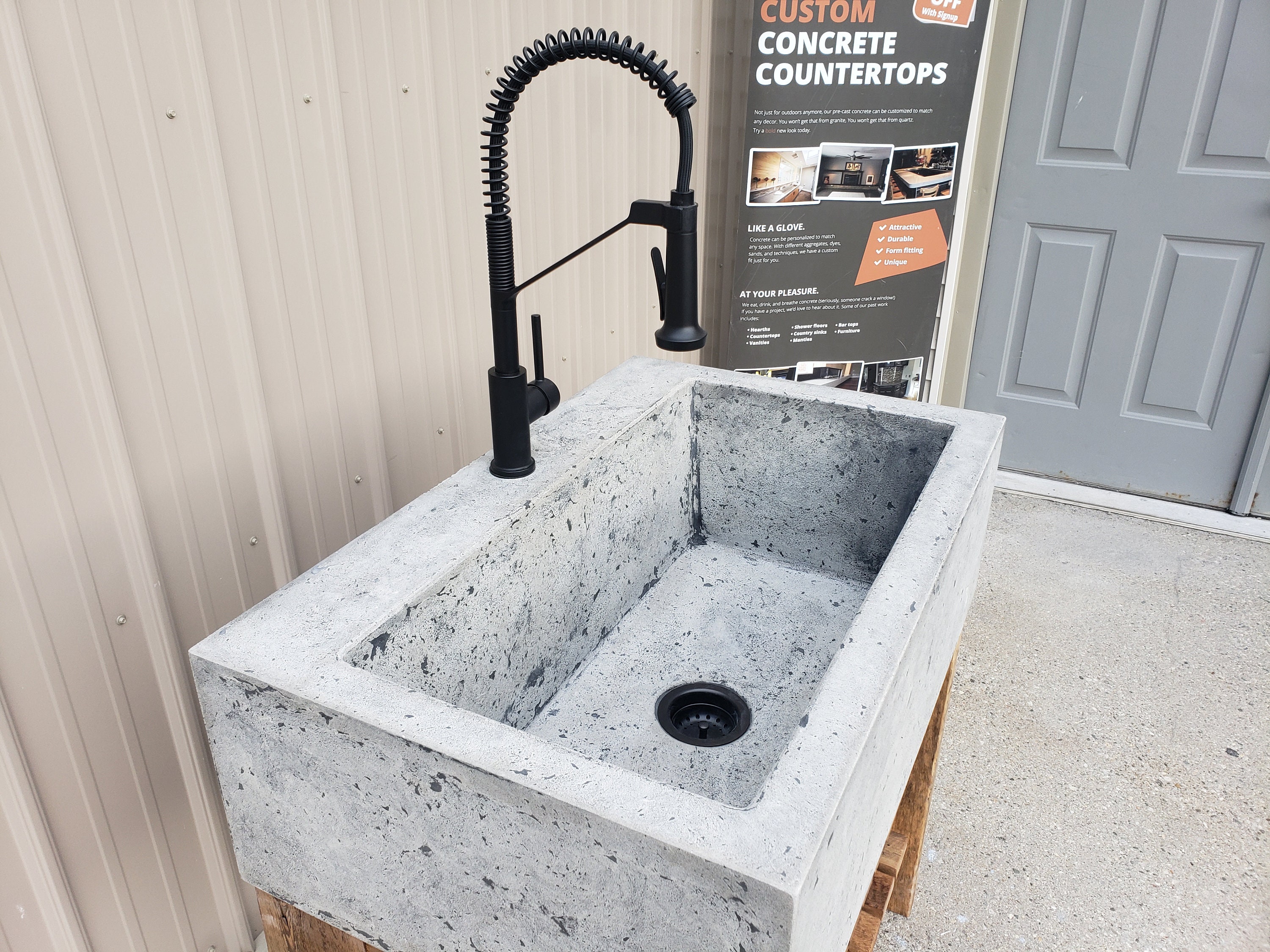 Gray Concrete Farmhouse Sink With Reclaimed Barnwood Vanity - Etsy