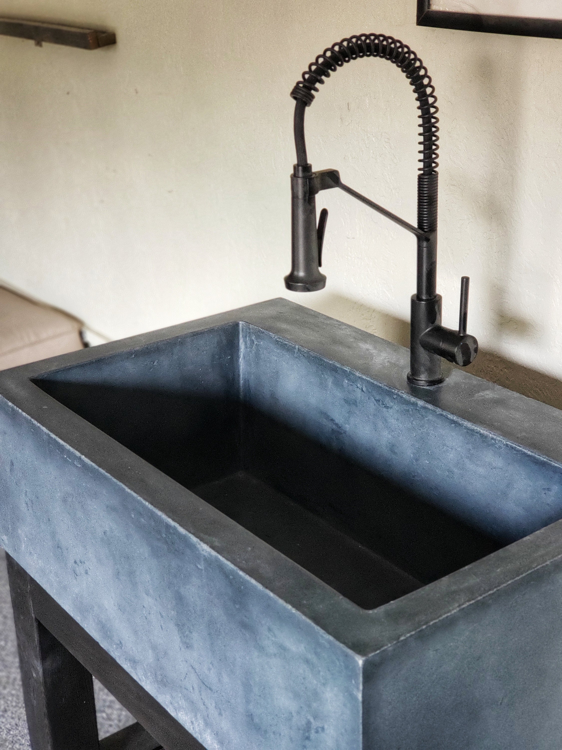 Light Blue Concrete Farmhouse Sink With Black Stained Base. - Etsy