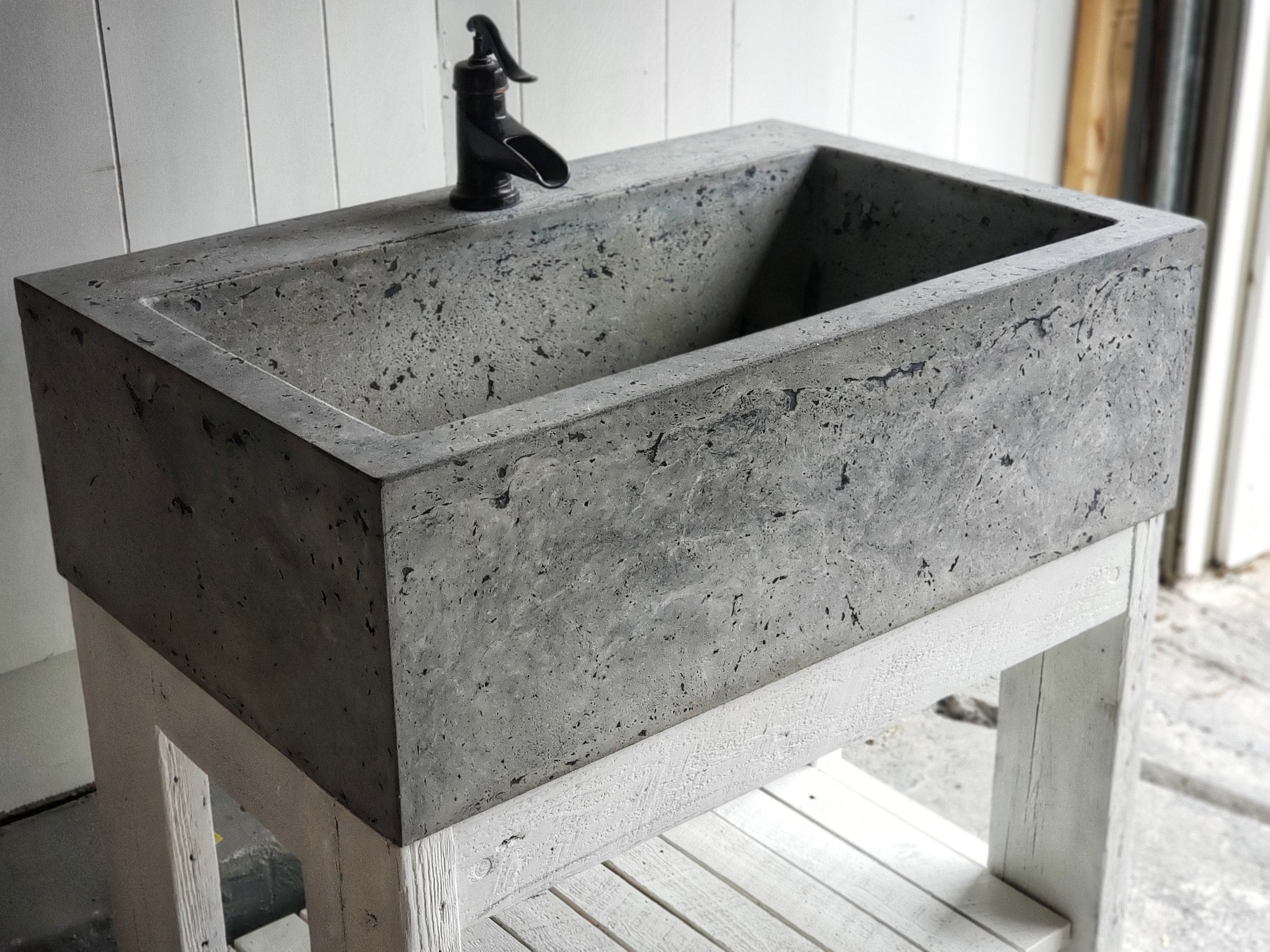 Concrete Farmhouse Sink W/reclaimed Wood Base (white Wash Style) - Etsy