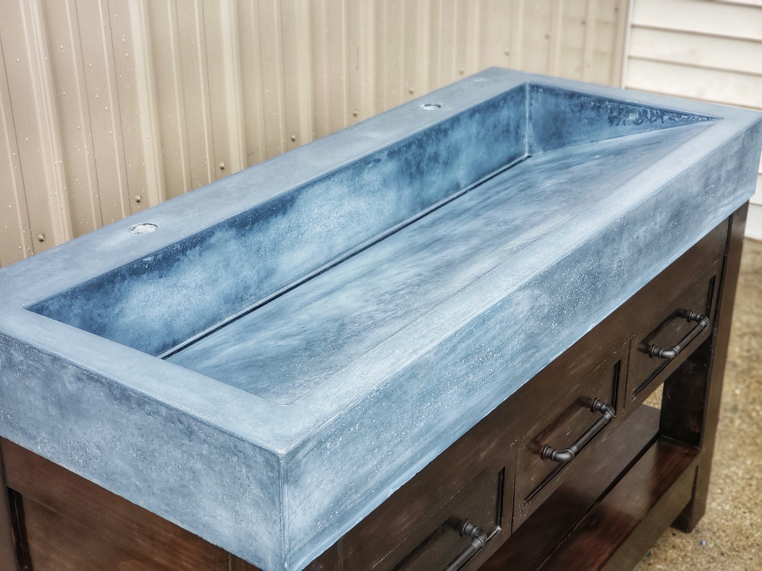 Concrete Vanity Slot Drain Sink With Wood Base - Etsy