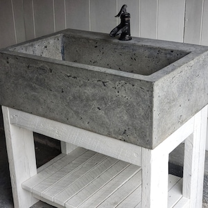 Concrete Farmhouse Sink W/reclaimed Wood Base (white Wash Style) - Etsy