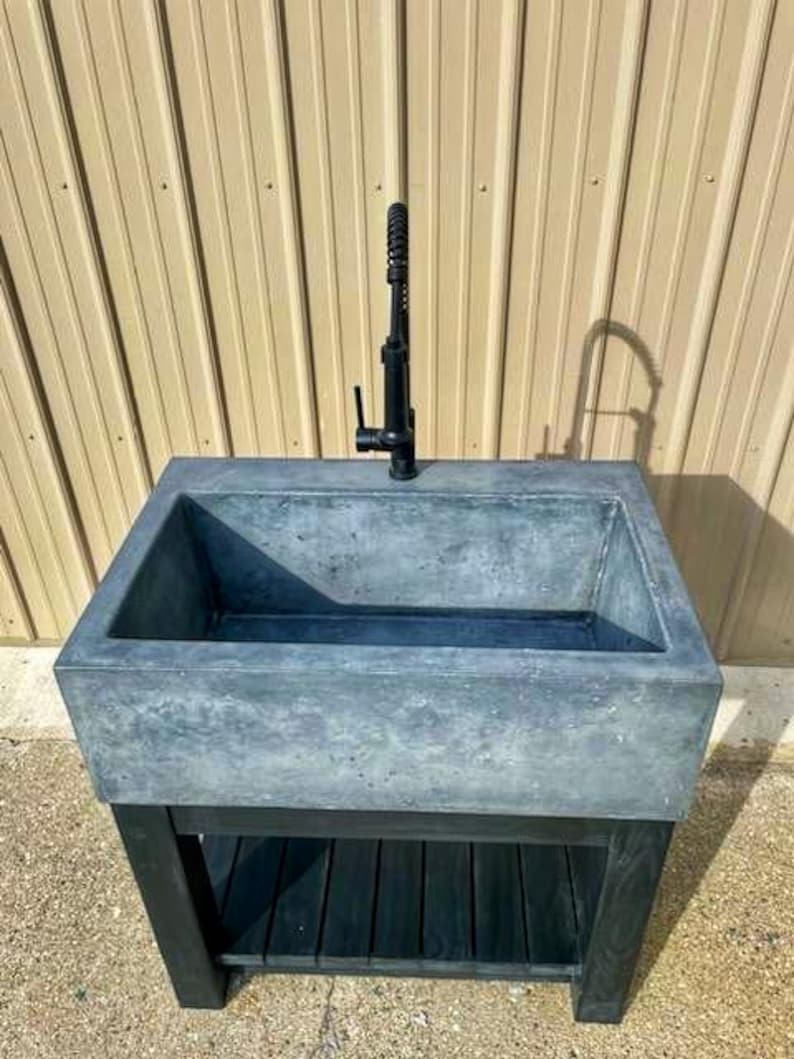 Light Blue Concrete Farmhouse Sink With Black Stained Base. - Etsy ...