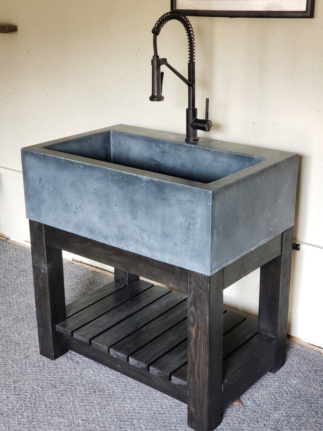 Light Blue Concrete Farmhouse Sink With Black Stained Base. - Etsy