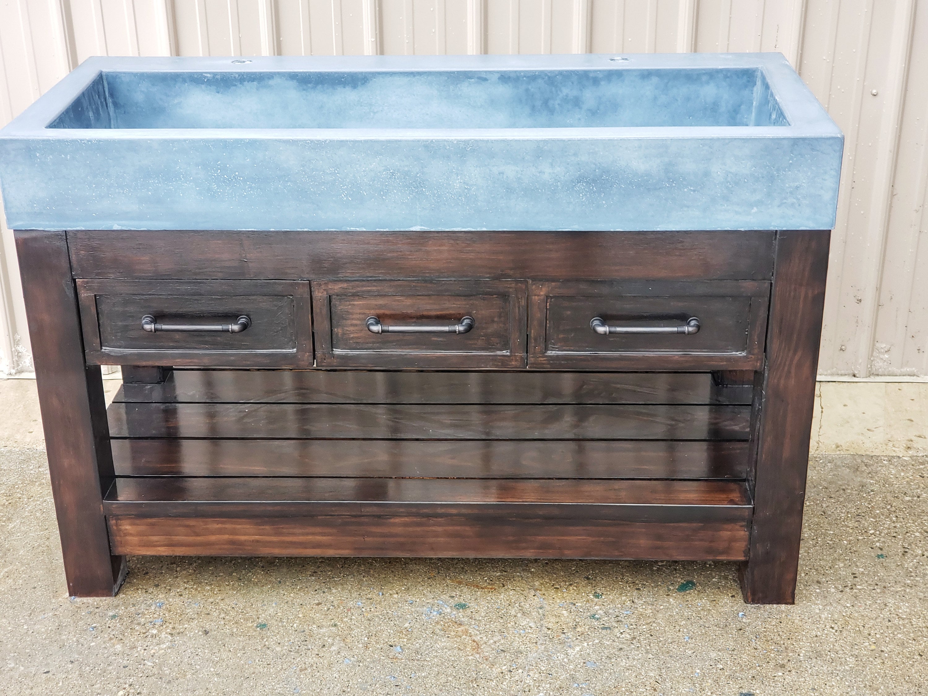 Concrete Vanity Slot Drain Sink With Wood Base - Etsy