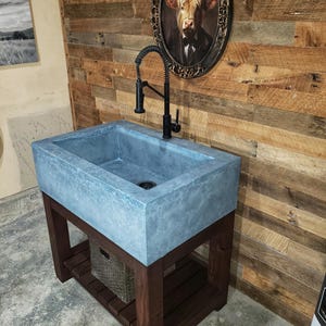 Concrete Farmhouse Sink (light Blue) With Dark Walnut Stained Base ...