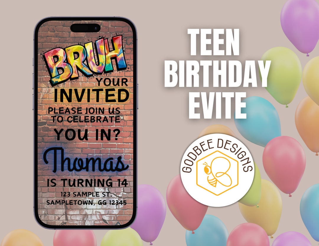 Editable Teen Pre-teen Evite, Bruh Invitation, Canva Template, Instant ...