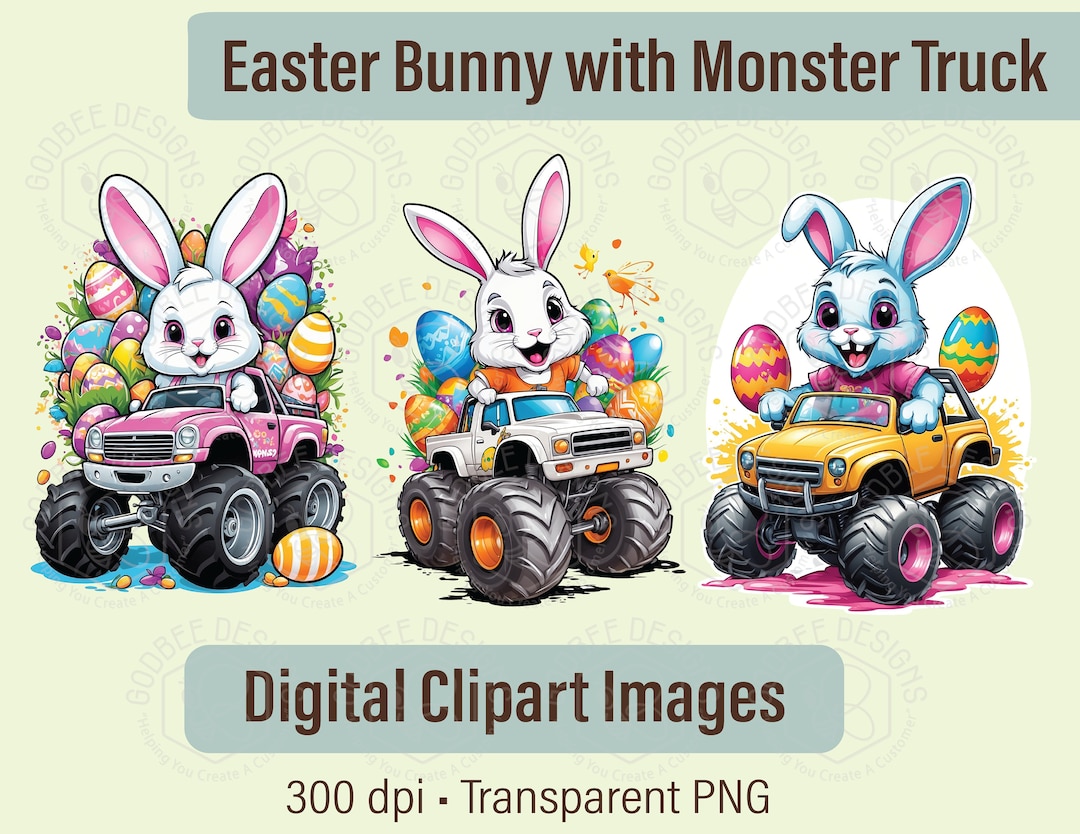 Easter Bunny Monster Truck, Egg Crusher, Png Sublimation Design ...