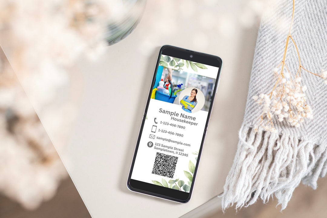 Digital Business Card With QR Code; Housekeeper; Housekeeping; Small ...