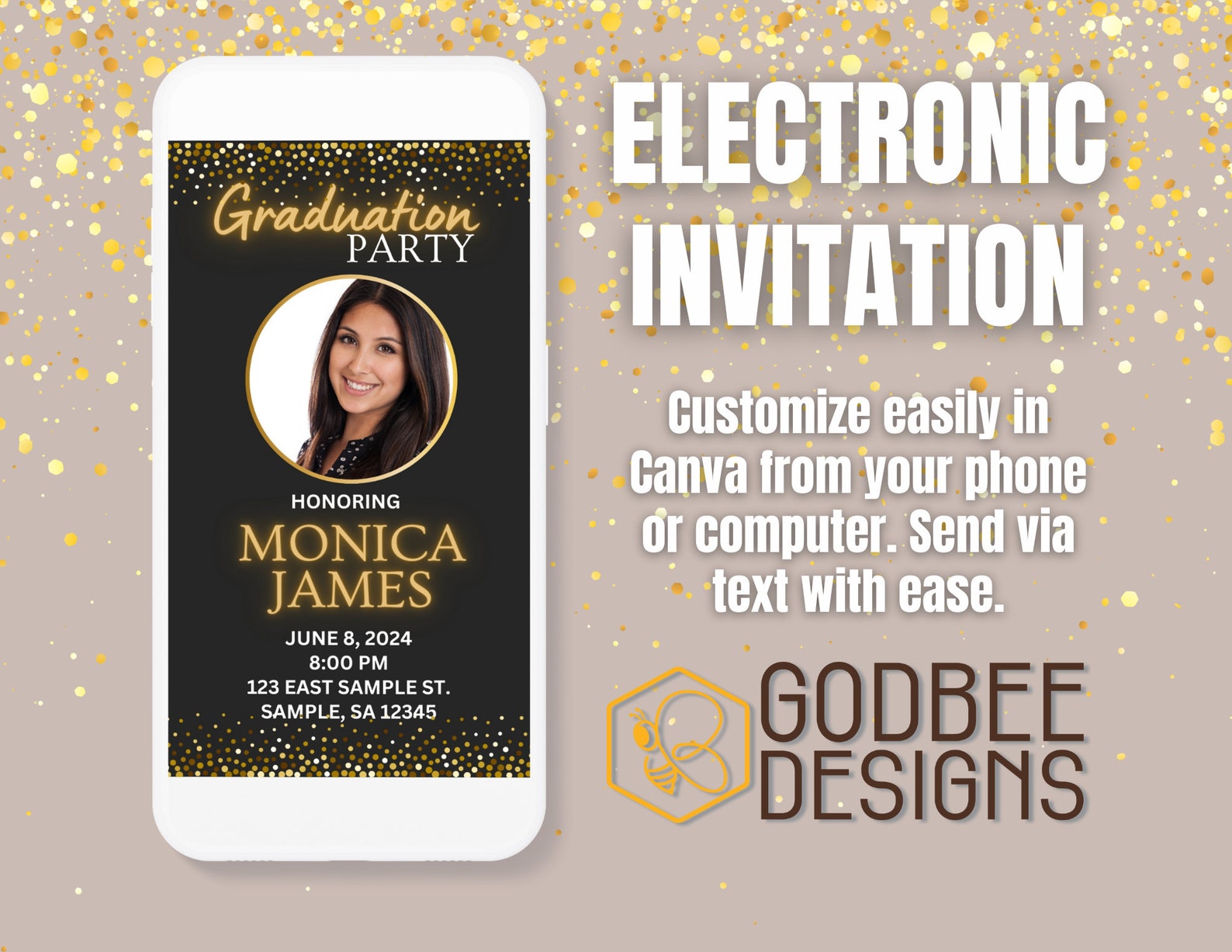 Graduation Evite, Graduation Invitation, Canva Template, Instant ...