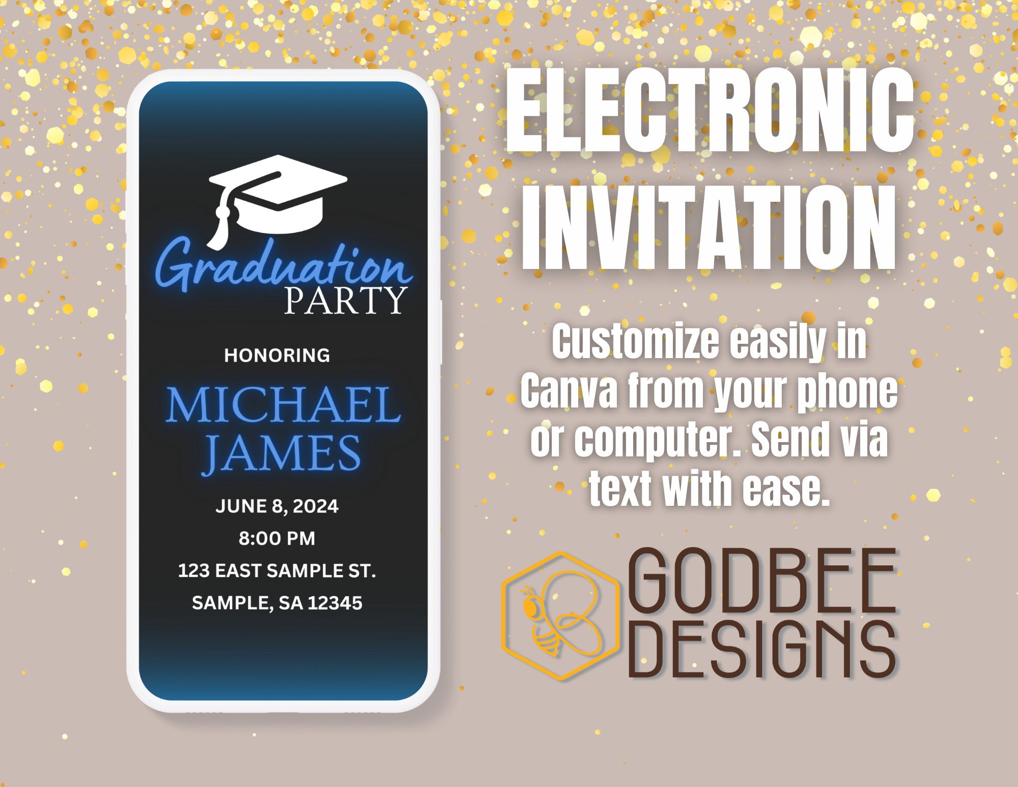 Graduation Evite, Graduation Invitation, Canva Template, Instant ...