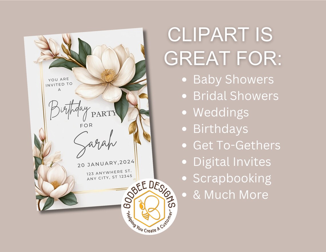 Magnolia Flower Borders, Baby Shower, Wedding Invitation, Bridal Shower ...