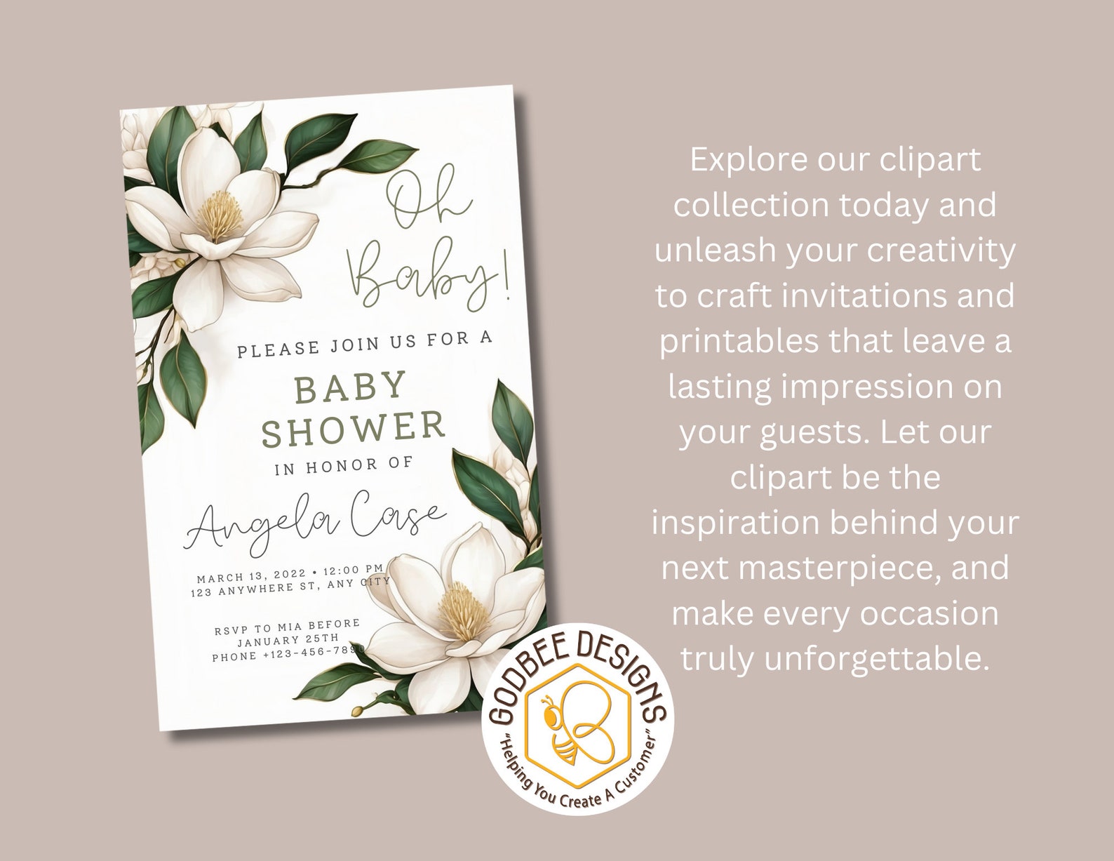 Magnolia Flower Borders, Baby Shower, Wedding Invitation, Bridal Shower ...