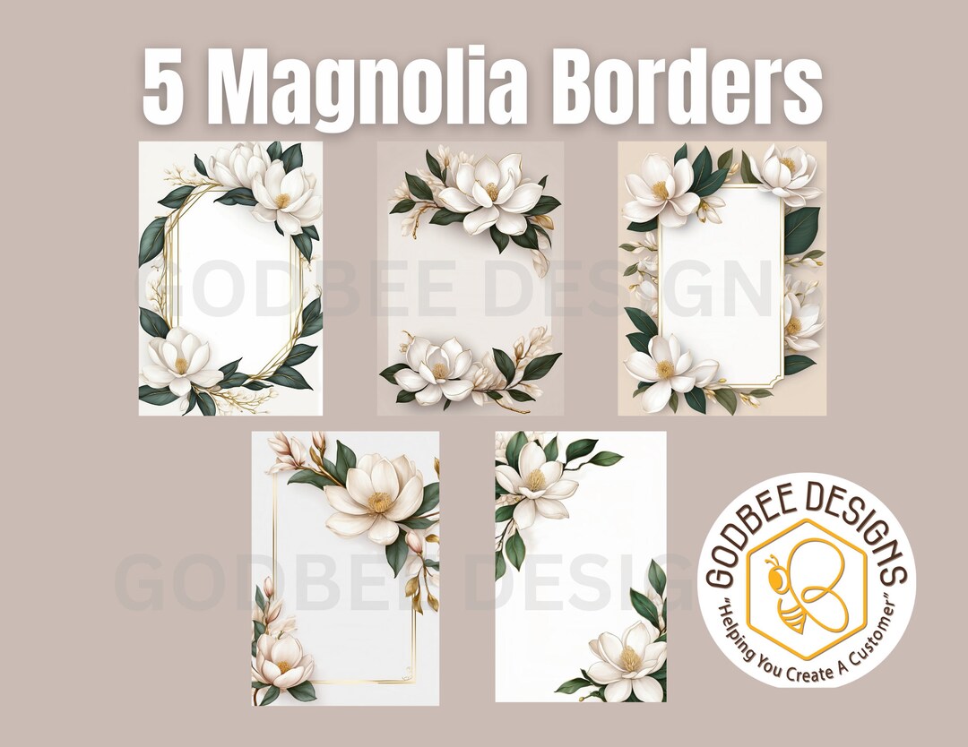 Magnolia Flower Borders, Baby Shower, Wedding Invitation, Bridal Shower ...