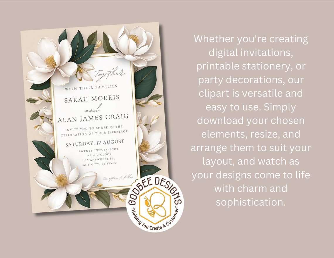 Magnolia Flower Borders, Baby Shower, Wedding Invitation, Bridal Shower ...