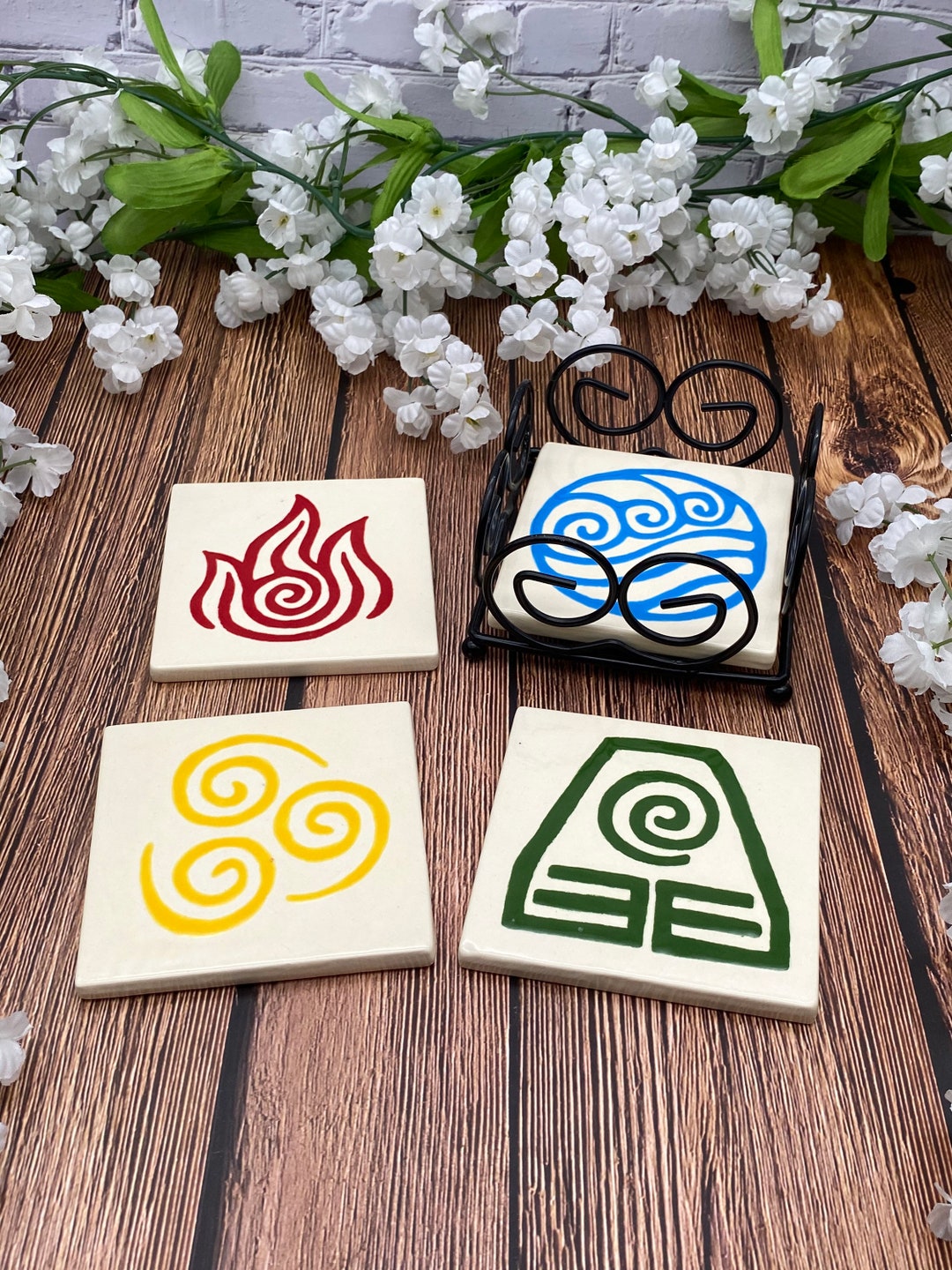 Elemental Harmony: Hand-painted Avatar Ceramic Coaster Set - Etsy