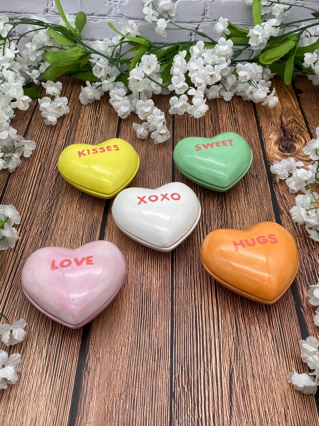 Ceramic Inspired Heart Candy Trinket Boxes - Etsy