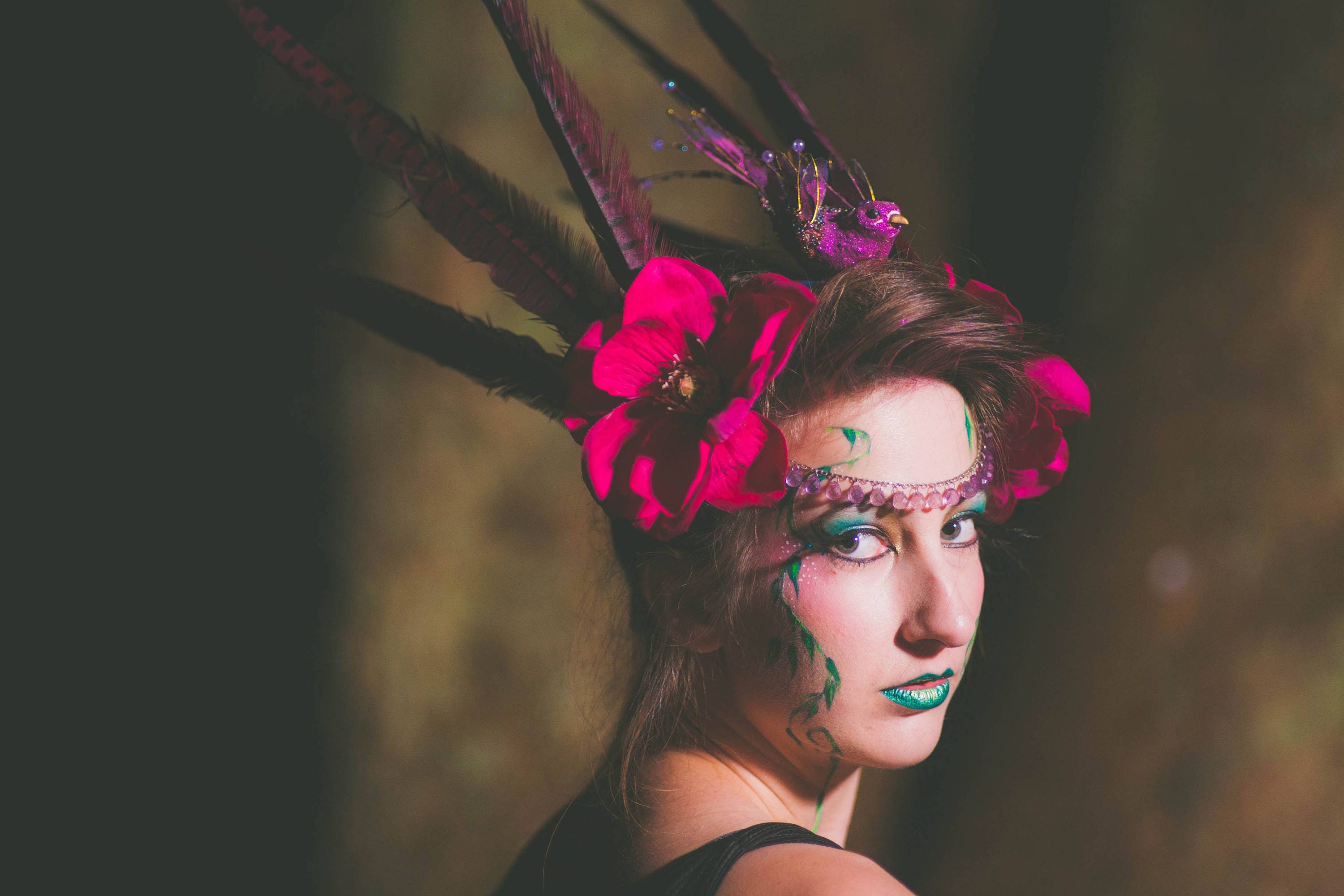 Fushia, Feather, Bird, Headpiece, Headdress, Festival, Fantasy, Flowers ...