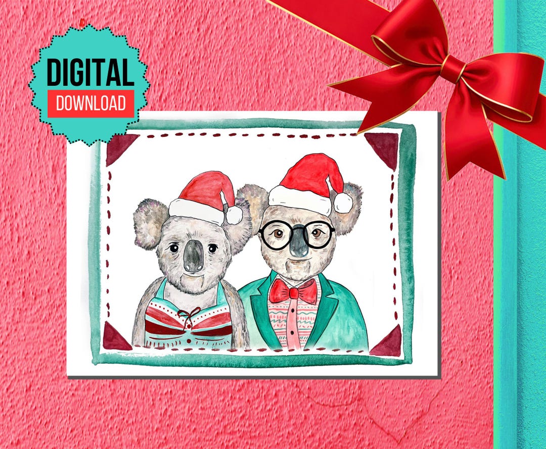 Printable Koala Holiday Card, Aussie Christmas Greeting Card, Koala ...
