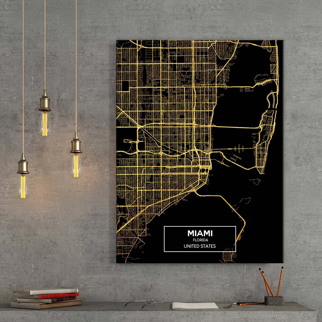 Miami Canvas Art / Miami Dade County / Ready to Hang Marble Canvas Art ...