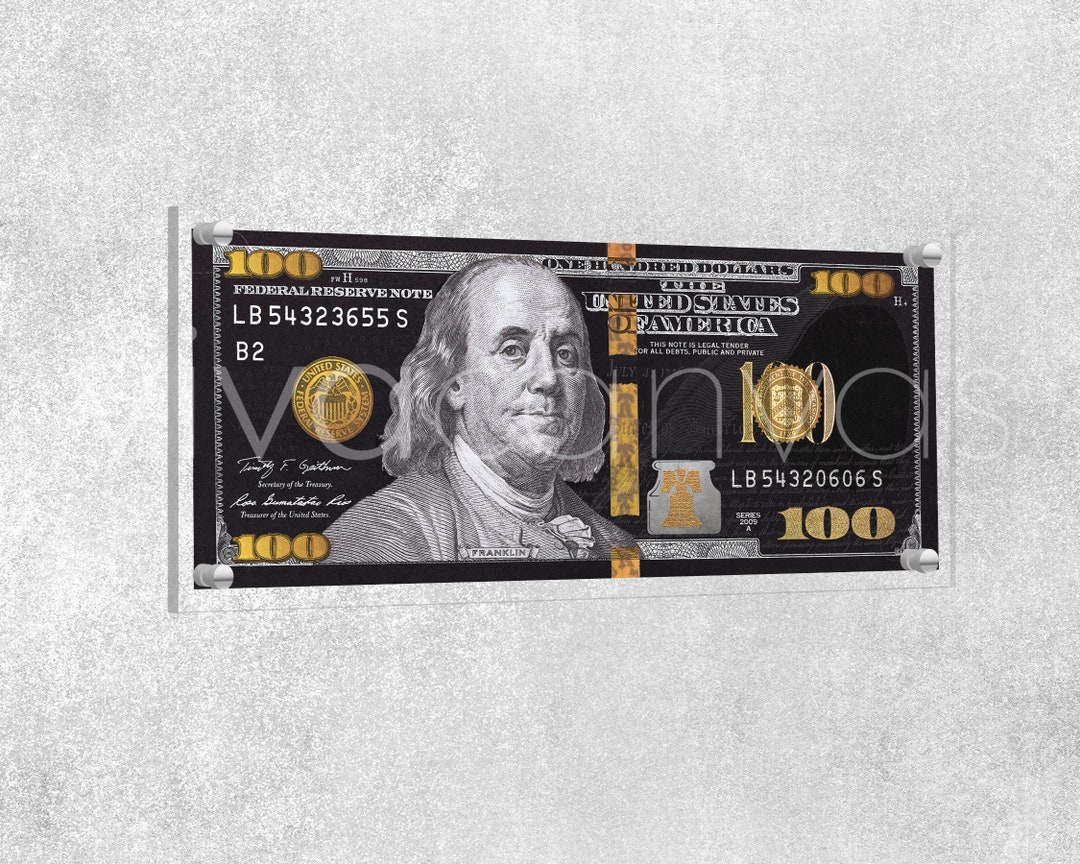 Money Art Gold Benjamin Franklin Acrylic Canvas (gold Bill Print ...