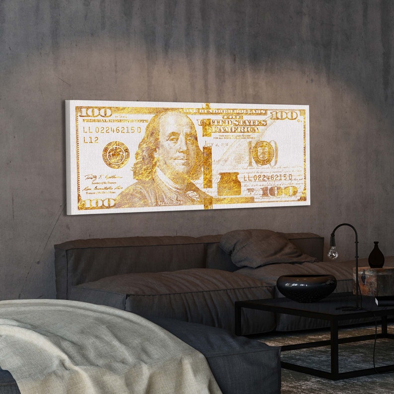 Money Art Gold 100 Dollar Bill Canvas Print | Etsy