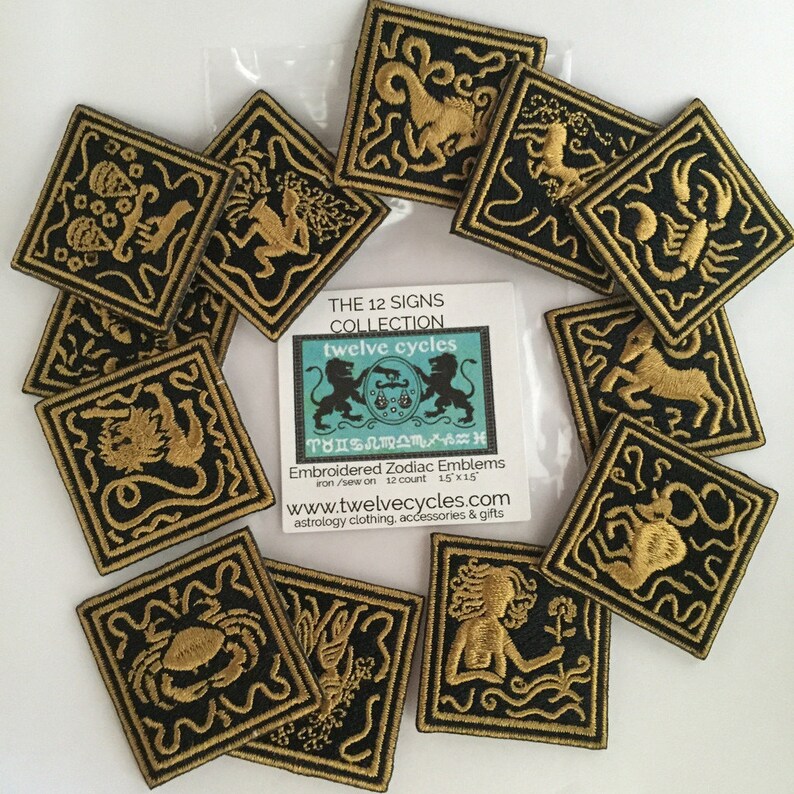 12 Signs Collection Embroidered Zodiac Emblems 12 Unique Designs per ...