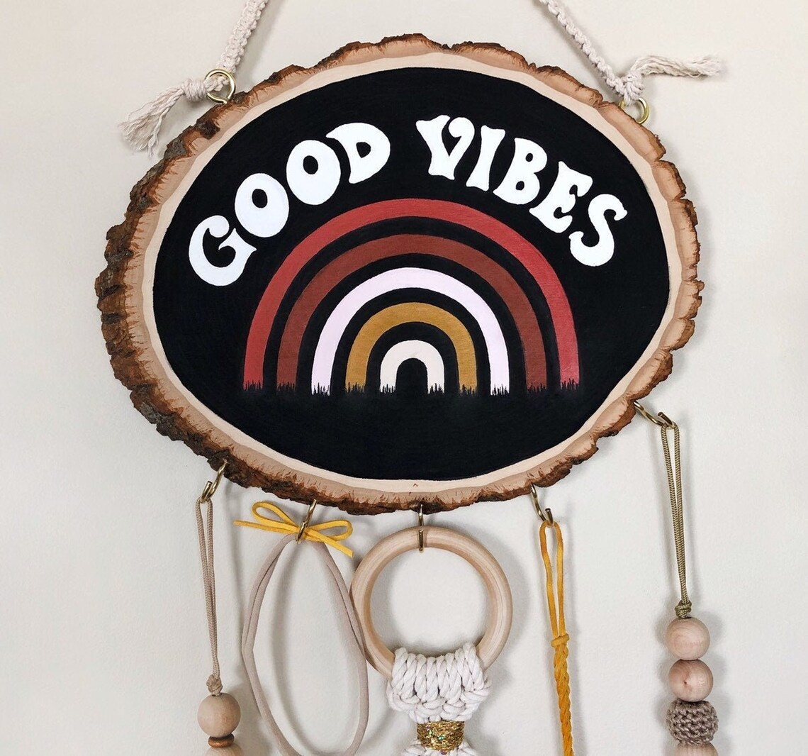 Rust Good Vibes Rainbow Red Rust Rainbow Wood Slice Art | Etsy