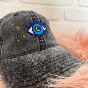 Evil Eye Hat Vintage Denim | Third Eye Hat | Embroidered Eyeball Cap ...