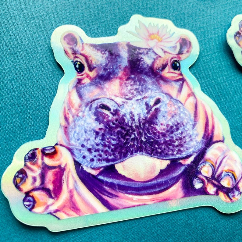 Hippo Sticker | Hippo Decal Holographic | Hippo Gift Ideas | Hippo ...