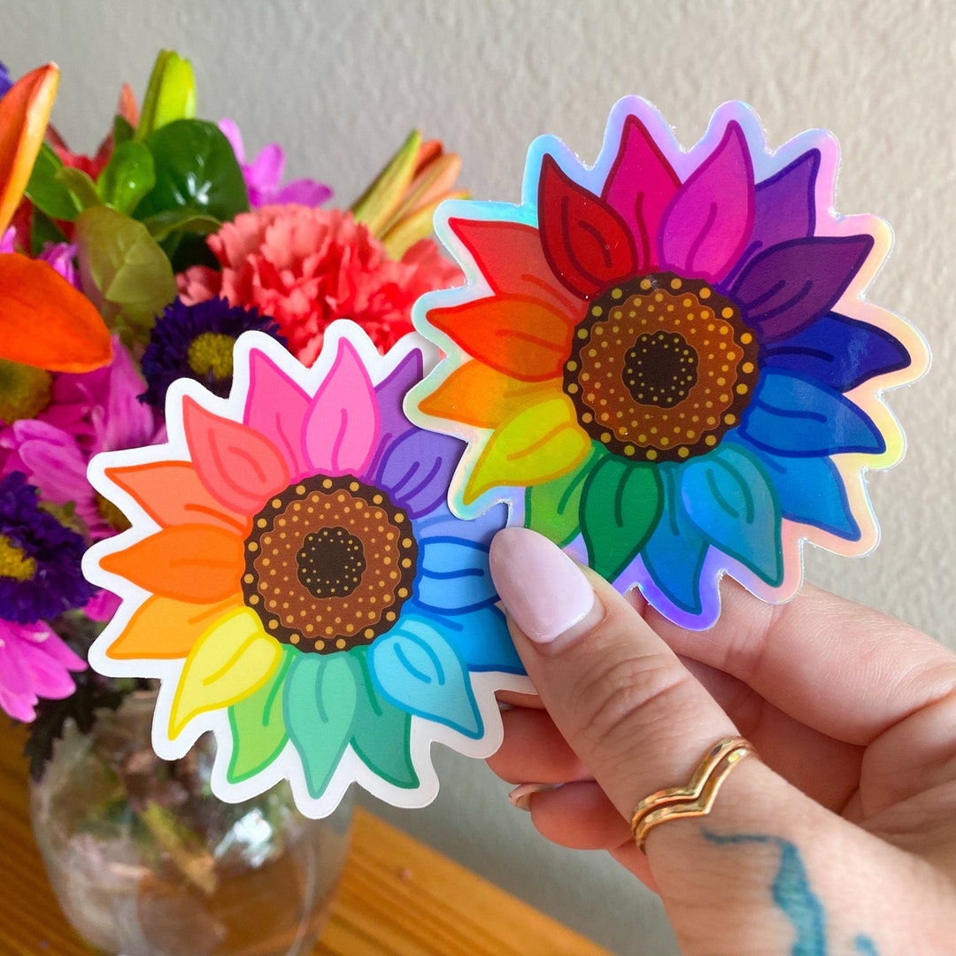 Rainbow Sunflower Sticker: Flower Lover Decal | Floral Gift Ideas ...