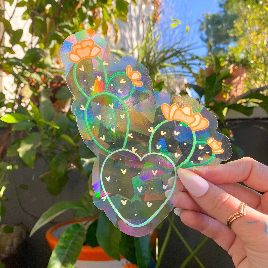 Prickly Pear Cactus Suncatcher Sticker | Cactus Window Cling | Rainbow ...
