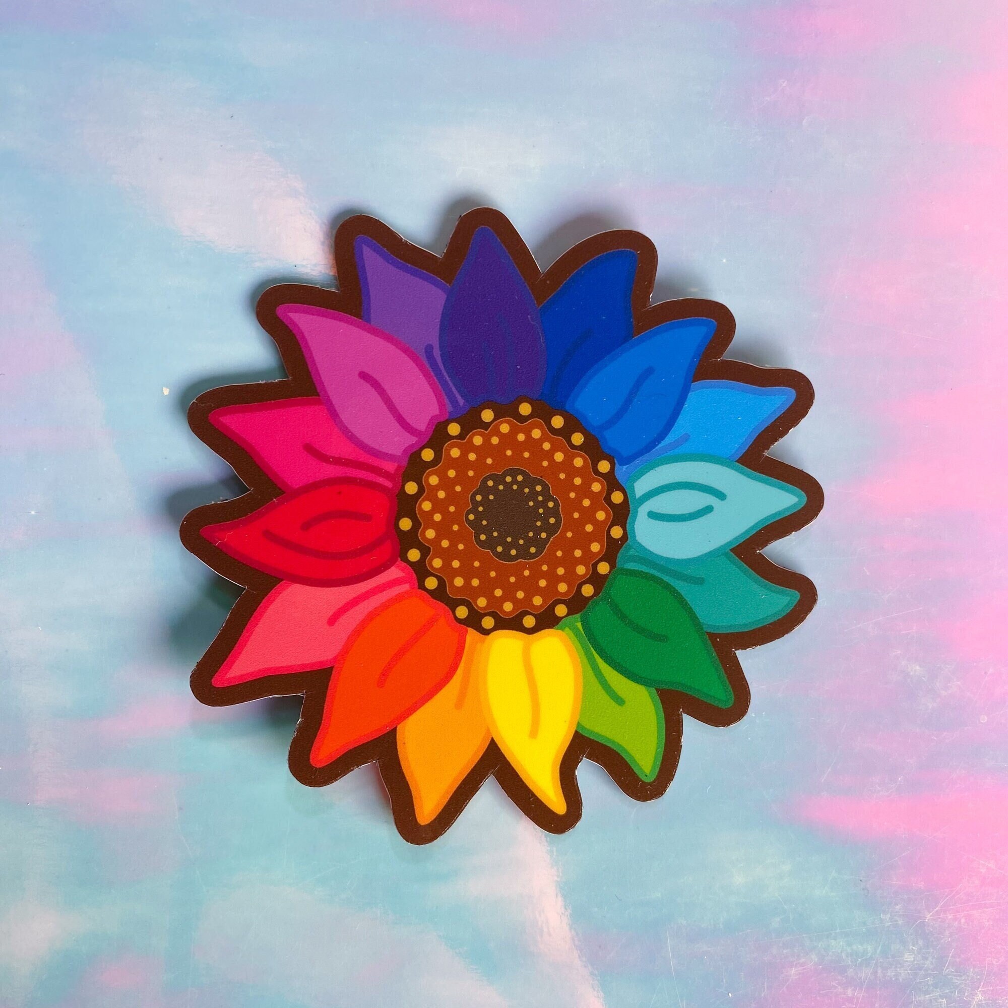 Rainbow Sunflower Magnet | Flower Lover Gifts | Car Magnet | Colorful ...