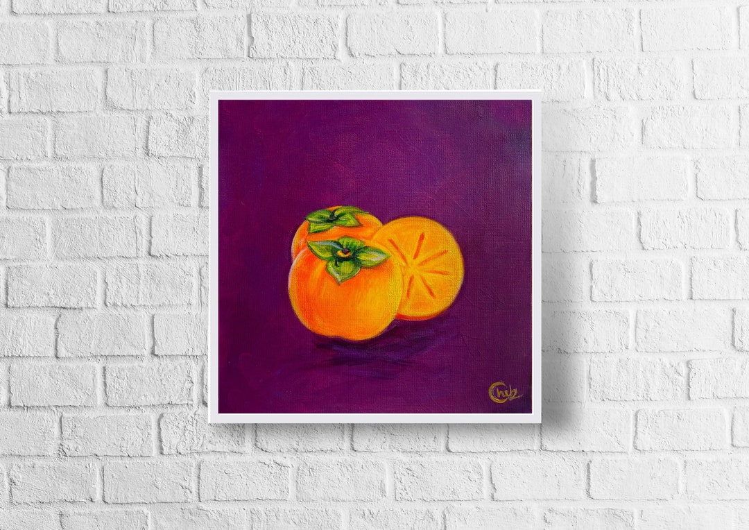 Persimmon Art Print | Colorful Persimmon Painting | Persimmon Gift ...