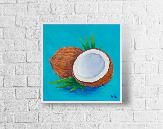 Coconut Art Print, Coconut, Realistic Art, Wall Decor, Kitchen Art ...