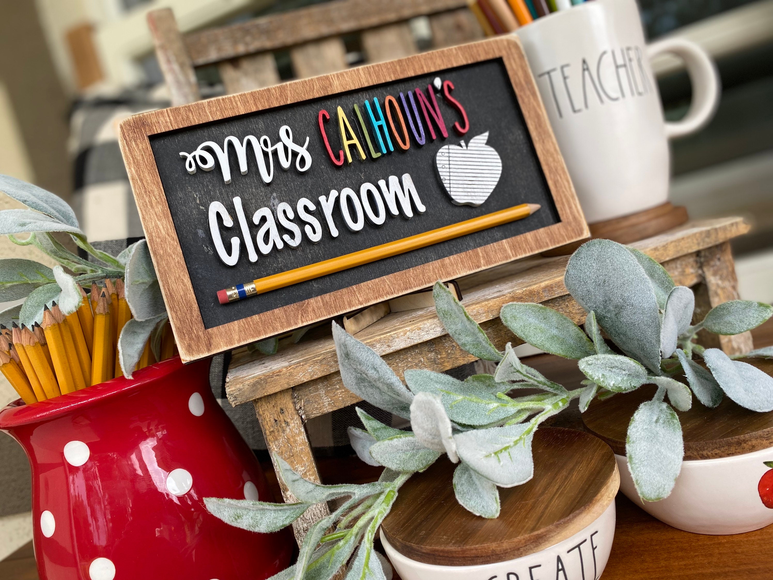Personalized Teacher Chalkboard Sign, Personalized Teacher Ruler Sign ...
